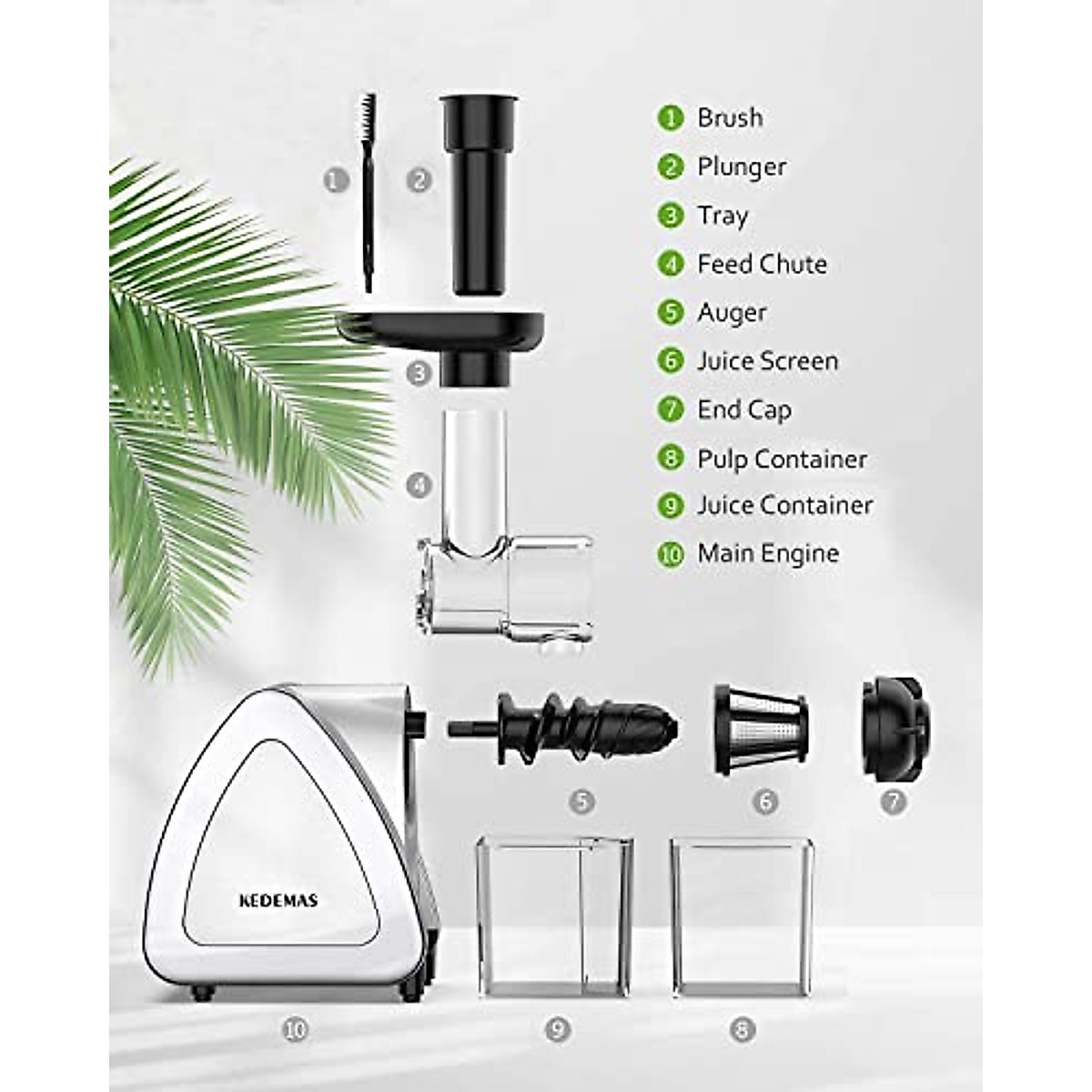 Wheatgrass Juicer Machines, KEDEMAS Cold Press Masticating Juicers for Home, Easy to Clean and Quiet Motor, Reverse Function, Slow Juicers Maker with Juice Cup and Brush for Vegetables and Fruits