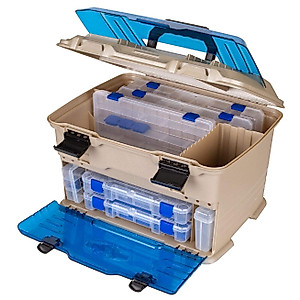 Flambeau Outdoors T5P Pro Multiloader Tackle Box, Fishing Organizer with Tuff Tainer Boxes, Zerust Anti-Corrosion Technology - Clear Blue/Gold