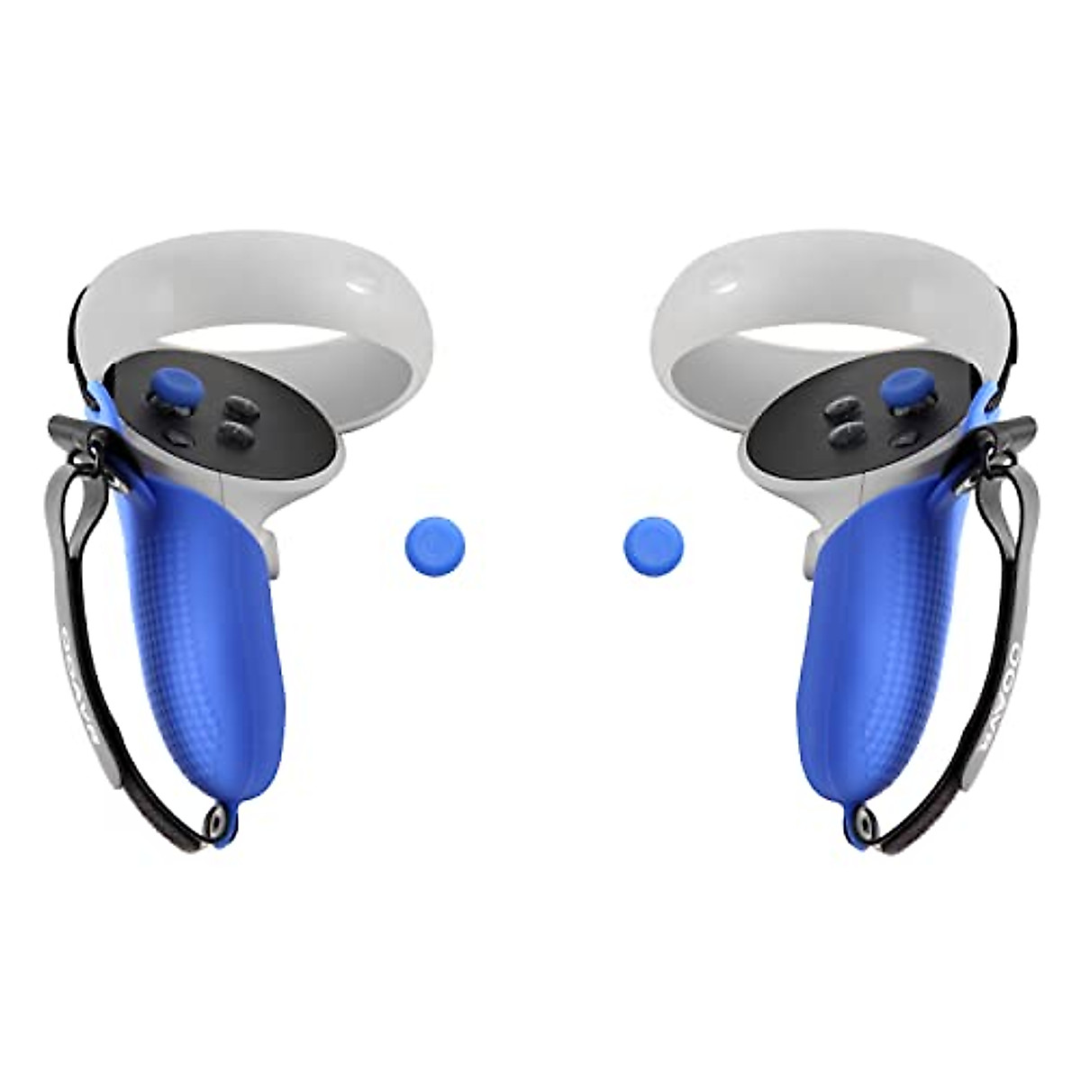 OOAVR Controller Grip Cover for Oculus Quest 2,VR Silicone Face Pad,Lens Protection Cover,Thumbstick Covers,Sweat-Proof/Anti-Throw/Adjustable(4pcs Set/Blue)