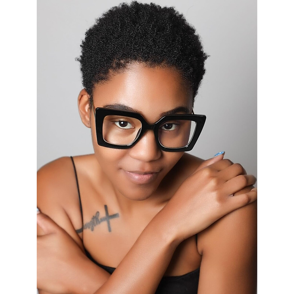 AIEYEZO Oversized Blue Light Glasses for Women, Anti Fatigue Prevent Headache Computer Eyeglasses (Black)