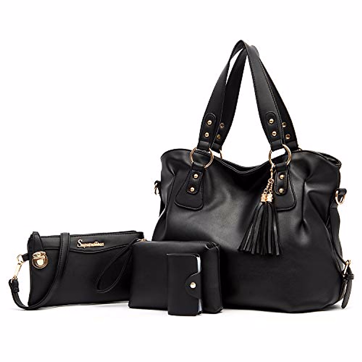 Soperwillton Fashion Handbag for Women Shoulder Bag Top Handle Satchel Hobo Tote Bag Purse Set 4pcs