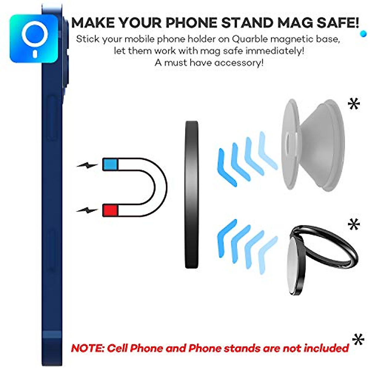 Quarble Magnetic Pop Base Compatible with MagSafe Case and iPhone 13 12 Pro Max Mini Accessories for The Users of Phone Grip/Stand/Holder and More