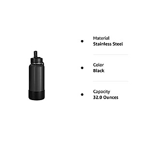 Hydrapeak 32oz Sport Insulated Water Bottle with Straw or Chug Lid, Premium Stainless Steel Water Bottles, Leak & Spill Proof, Keeps Drinks Cold for 24 Hours, Hot for 12 Hours (32oz, Black)