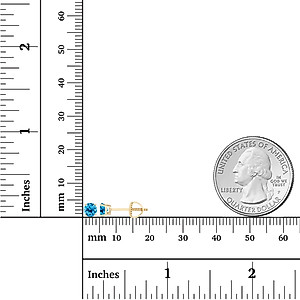 Solid 14K Yellow Gold 4mm Round Natural Swiss Blue Topaz December Birthstone Screwback Stud Earrings