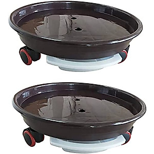 GROW-GREEN 2-Pack Wheel Caddy Tray Plant Pots Stand 30cm with Moving Wheels (Coffee)
