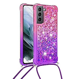 CCSmall Samsung Galaxy S21 Plus Case with Strap Crossbody,Gradient Quicksand Bling Sparkle Flowing Liquid Floating with Neck Cord Lanyard Strap Cover Case for Samsung Galaxy S21 Plus Pink Mauve LSGS