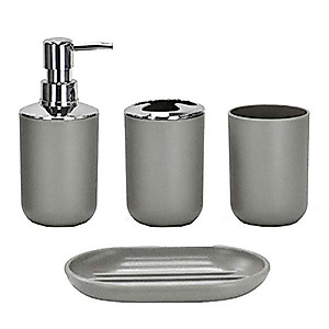 JIANWEI 4-Piece Bathroom Accessory Set, Bath Ensemble Includes Soap Dispenser, Toothbrush Holder, Toothbrush Cup, Soap Dish, Bathroom Home Decor and Housewarming Gift(Grey)