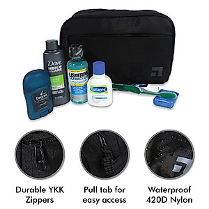 Slate Travel Waterproof Nylon Dopp Kit - Shaving Toiletry Bag Organizer (Black)
