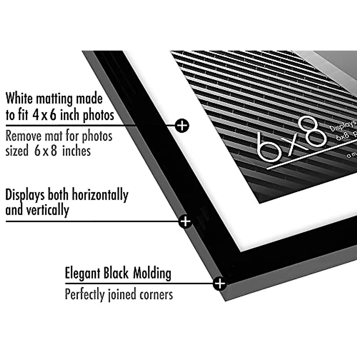 Americanflat 6x8 Picture Frame in Black - Set of 2 - Thin Border 4x6 Frame with Mat and 6x8 Frame Without Mat - Horizontal and Vertical Formats for Wall and Tabletop