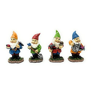 Nature's Mark 4 Gardener Gnomes Set Resin Statue Figurine Home Decorative Accent Statue Décor (4" H)