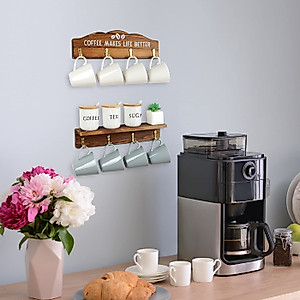 JACKCUBE Design Coffee Mug Rack Holder Wall Mount for 20 Coffee Tea Cup Storage Hanger Organizer Shelf with Coffee Sign for Home Kitchen Cafe Bar Decor - MK737B