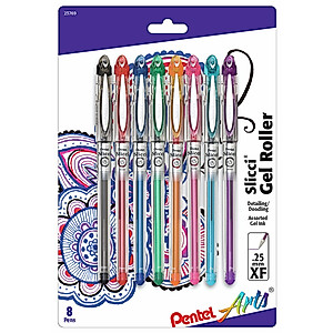 Pentel Arts Slicci 0.25 mm Extra Fine Gel Pen, Assorted Ink, 8 Pack (BG202BP8M)