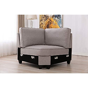 Legend Vansen Linen-Like Fabric Flexible Combination Loose Back Cushions Wooden Legs Modular Seating Component Ottoman Sectional, 124", Light Grey