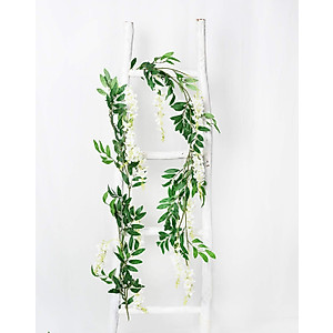 DearHouse 2Pcs 6Ft/Piece Artificial Flowers Wisteria Garland Artificial Wisteria Vine Hanging Flower Greenery Garland for Home Garden Outdoor Wedding Arch Floral Decor (White)