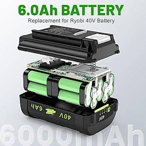 ARyee 40V 6.0Ah OP4050A Replacement for Ryobi 40V Lithium Battery OP4040 OP4015 OP4026 OP40201 OP40261 OP4030 OP40301 OP40401 OP40501 OP40601 Cordless Power Tool