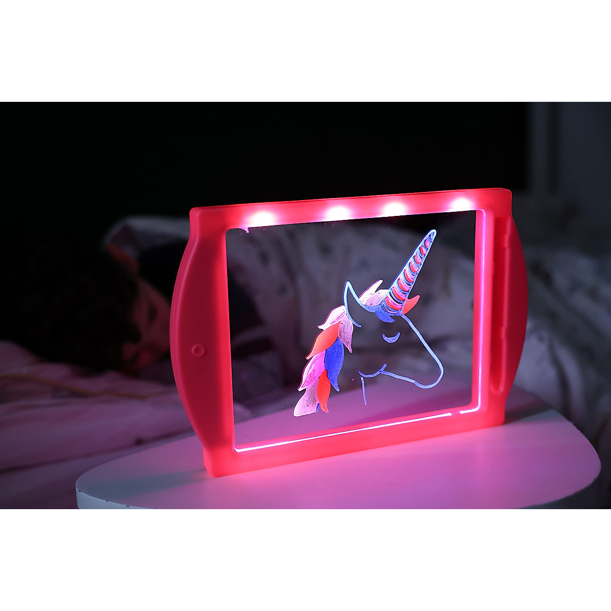 Marvin's Magic - Glow Art Unique Craft Kit | Light Up Kids Art Set | Includes Neon Effect Drawing Board with A Built-in Stand and 4 Fluorescent Magic Pens - Pink