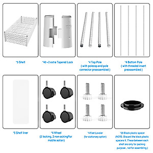 5 Tier NSF Metal Shelf Wire Shelving Unit, 60" H x 30" L x 14" D - 750lbs Capacity Heavy Duty Adjustable Storage Rack with Wheels & Shelf Liners for Closet Kitchen Garage Basement and More - White