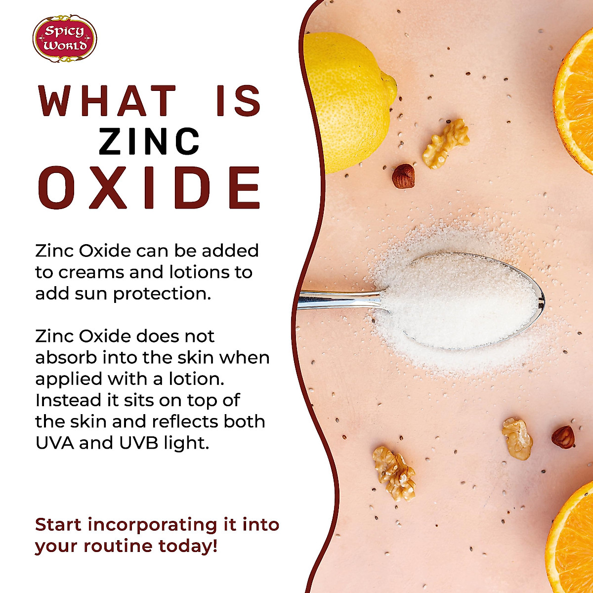 Spicy World Zinc Oxide 1 Pound Bag - NON NANO Uncoated - 100% Pure Pharmaceutical Grade - Perfect for Sunscreen, Lotions, Creams