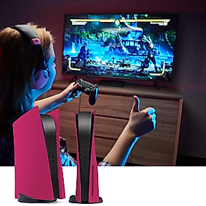 for PS5 Plate with Black Middle Skin, Cover Shell Faceplate for PS5 Disc Edition, Hard Shockproof Dustproof Matte Cover Replacement Side Plate Shell for Playstation 5 Console(Cosmic Red)