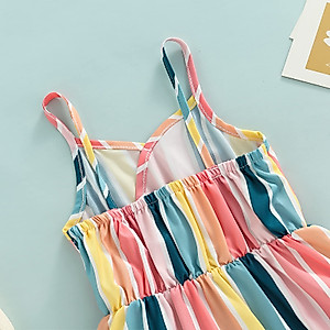 BemeyourBBs Toddler Baby Girl Summer Dress Spaghetti Strap Striped Ruffle Trim Beach Dresses(Striped Pink,4-5T)