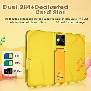 DAUZ 7 Inch Kids Tablet, Yellow Octa Core Processor Front 2MP Rear 5MP 4GB 128G 100-240V Tablet Support 10 for Study (Yellow)