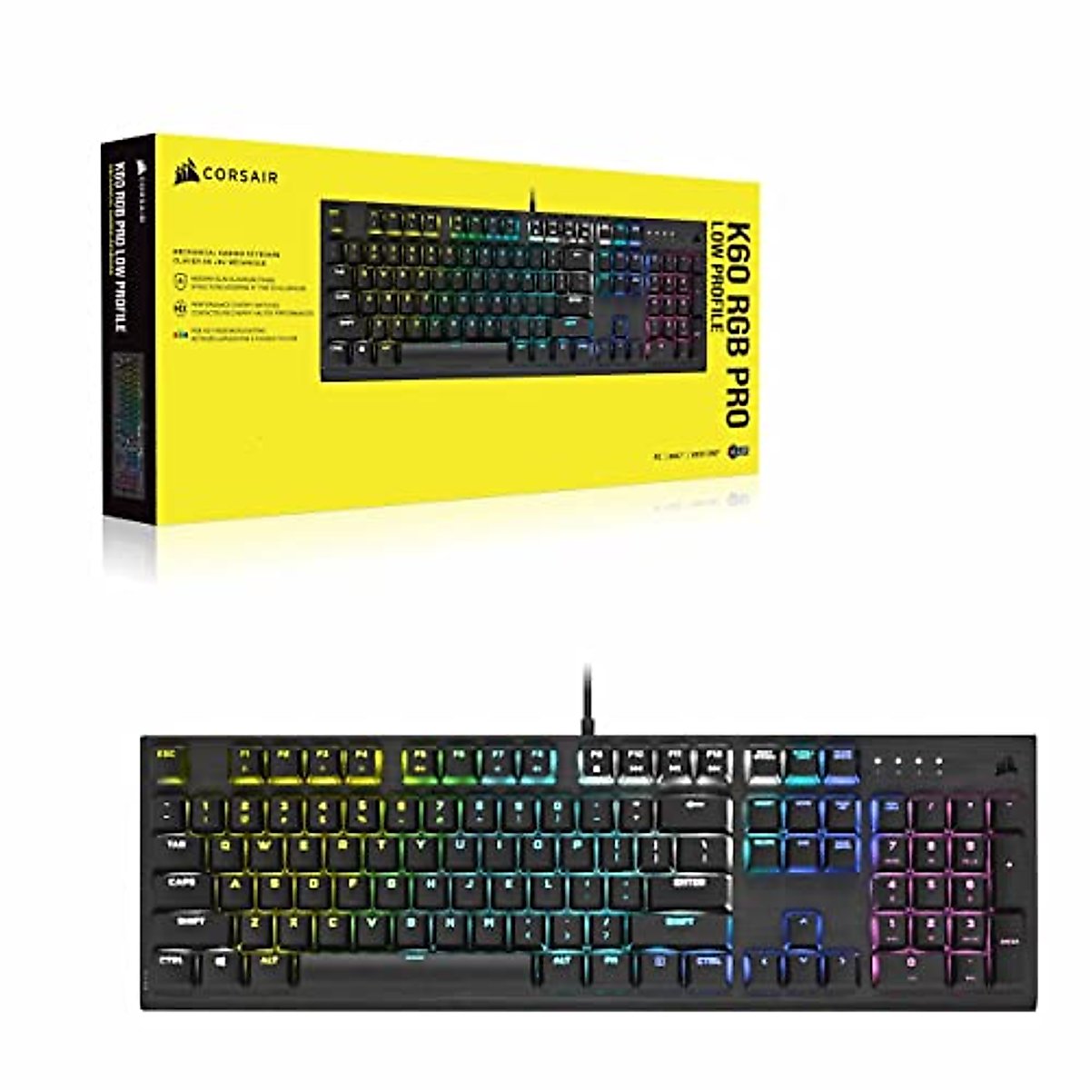 Corsair K60 RGB Pro Low Profile Mechanical Gaming Keyboard - CHERRY MX SPEED Mechanical Keyswitches – Slim and Streamlined Durable Aluminum Frame - Customizable Per-Key RGB Backlighting