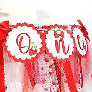 Strawberry 1st Birthday High Chair Banner - Berry Sweet Party Strawberry Girl First Birthday Decorations,Strawberry One Banner,Girls First Birthday (Strawberry Banner)