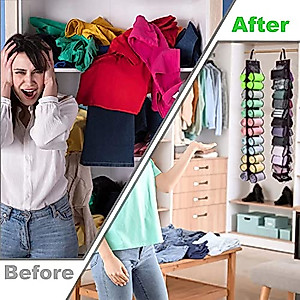 KISYONGUS Closet Organizer for Leggings, Shirt Organizer Leggings Storage Bag with 24 Compartments -Hanging Clothes Organizer for Yoga Pants, Tank Top, Towel, Underwear, T Shirt