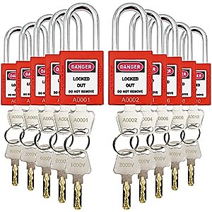 SAFBY 10 Keyed Different Lockout Tagout Lock - Loto Safe Padlocks for Lock Out Tag Out Stations and Devices (Red, Key Different)