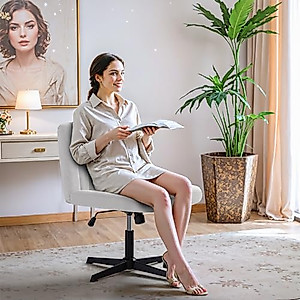 Shahoo Criss Cross Legged Chair, Armless Swivel Wide Padded Height Adjustable Fabric Home Office, Beige