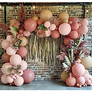 Dusty Pink Balloon Arch Kit Double Stuffed Blush Rose Nude Brown Balloon Garland 112pcs Matte Pastel Neutral Balloons for Boho Bridal Shower Baby Shower Birthday Theme Party Decoration