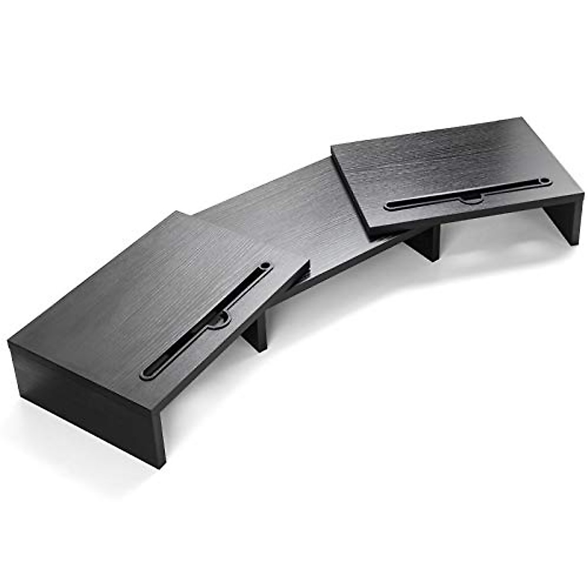 LORYERGO Dual Monitor Stand - [Upgraded] Monitor Stand w/ 2 Slots for Phone & Tablet, Dual Monitor Riser, Length and Angle Adjustable, Computer Stand for Monitor, Laptop, Tablet (Black)
