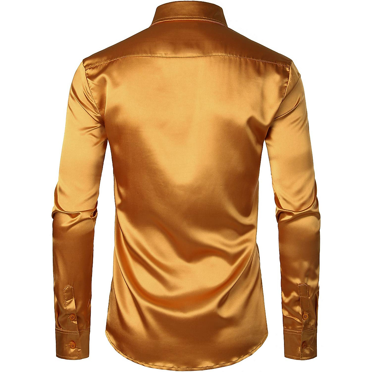 ZEROYAA Men's Luxury Shiny Silk Like Satin Button Up Dress Shirts ZLCL14-Gold Medium