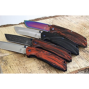 Buckshot Knives PBK220 Thumb Open Spring Assisted Tanto Cleaver Classic Wood Handle Pocket Knives (PBK220WD)