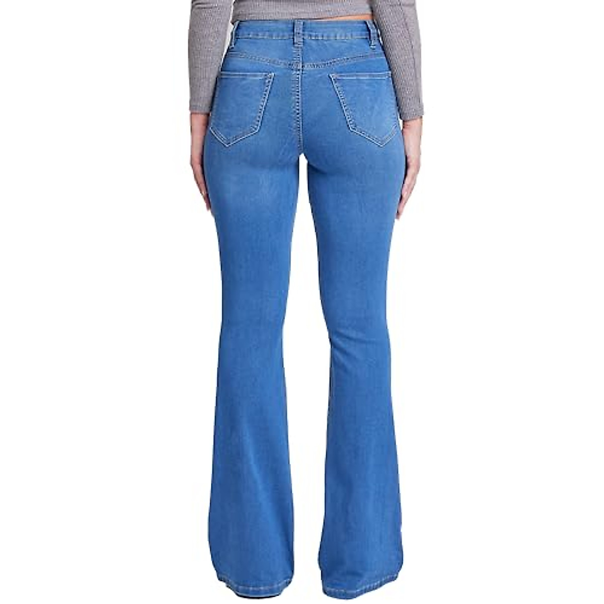 YMI Womens Hyper Denim Basic 5 PKT 1 BTN HR Flare Long Inseam, M08, XL