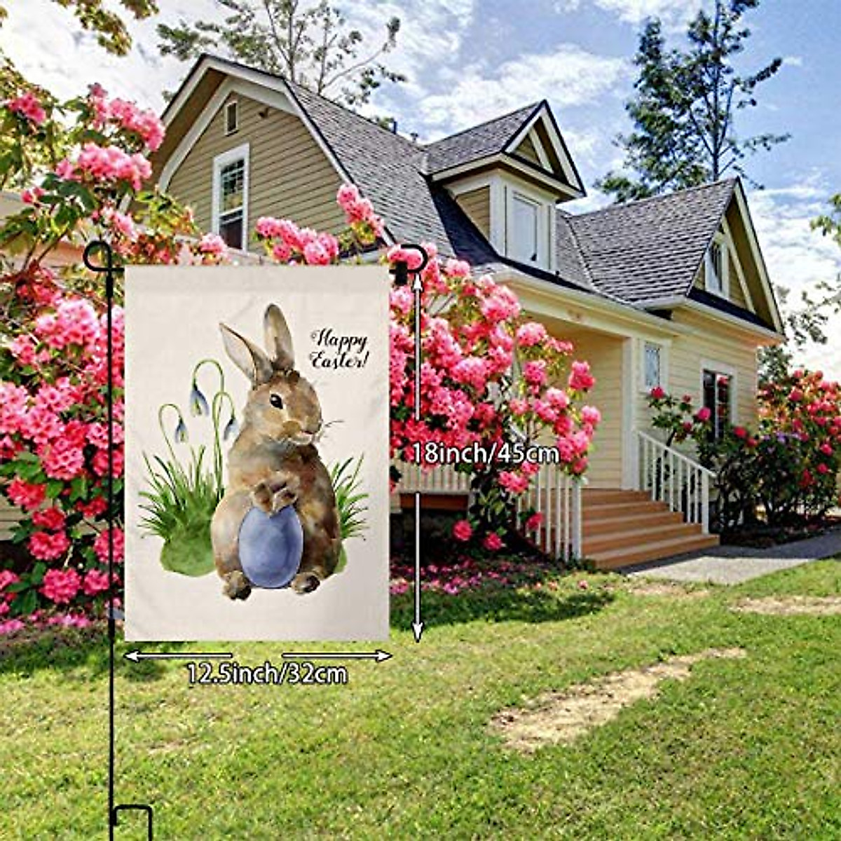 BLKWHT Easter Rabbit Small Garden Flag Vertical Double Sided 12 x 18 Inch Spring Bunny Yard Decor