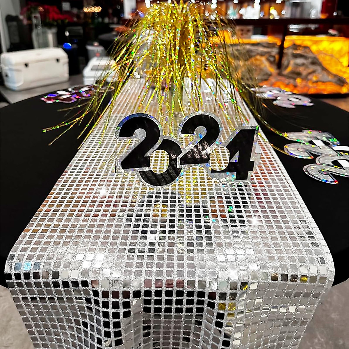 12 x 108 Inches Disco Party Table Runners Glitter Table Runner Cover Decoration Silver Sparkle Sequin Tablecloth for 80s Disco Dance Party Bachelorette Supplies Dance Wedding Decor (Disco Silver, 1)