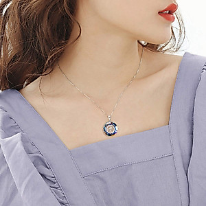 AOBOCO Compass Necklace Sterling Silver Circle Pendant Necklace with Color-Changed Crystal, Graduation Jewelry Gift for Women