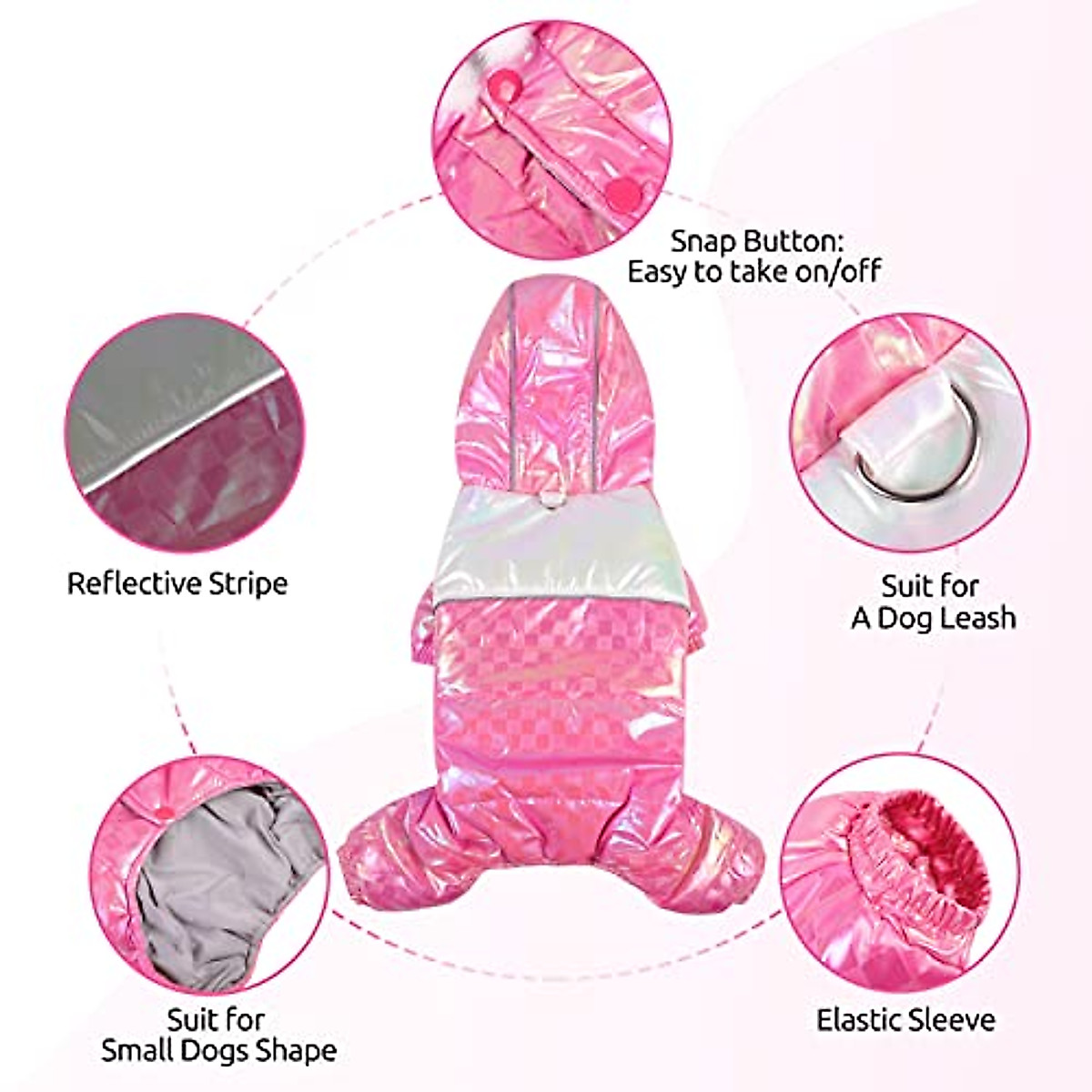 ASENKU Dog Puffer Coat, Reflective Dog Jacket Dog Winter Hoodie, Dog Clothes for Small Medium Dogs, Puppy Waterproof Outdoor Pajamas with D-Ring (Pink, XS)