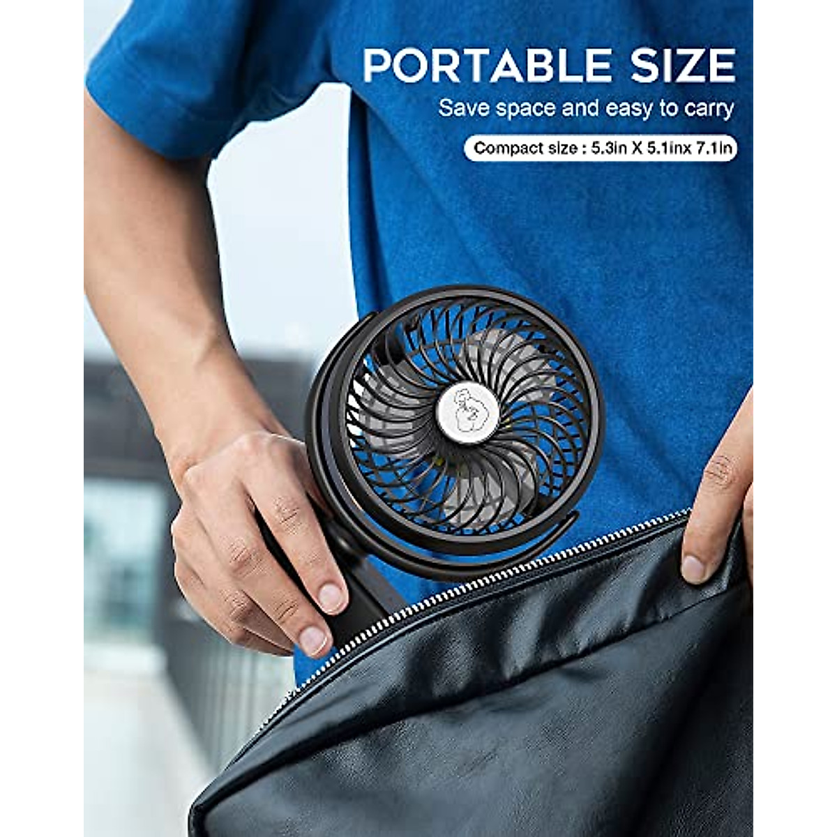 REENUO Portable Camping Fan, Small Tent Fan with Hanging Hook, 40 Working Hours Rechargeable USB Battery Fan with LED Lights for Desk, Bedroom, Travel & Emergency Kit