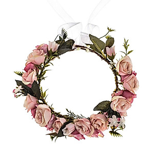 Vividsun Adjustable Flower Crown Floral Headpiece Floral Crown Wedding Festivals Photo Props (baby pink)