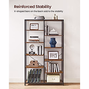 VASAGLE Bookshelf, 5 Tier Bookcase, Free-Standing Shelf, for Bedroom, Living Room, Office, Study, 11.8 x 39.4 x 66.9 Inches, Easy Assembly, Industrial Style, Rustic Brown and Black ULLS155B01