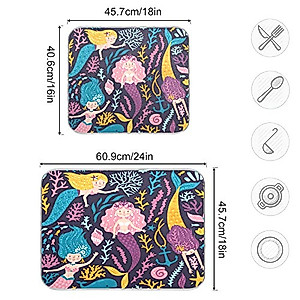 Cute Mermaids Whale Corals Seaweed Dish Drying Mat 24"x18" Absorbent Machine Washable Hanging Fast Dry Pad Dish Protective Mat for Kitchen Countertop Heat Resistant Dinner Table Mat