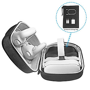 MASiKEN Hard Case for VR Oculus Quest 2 Headset Controllers Carrying Case, Waterproof Portable Quest Case for Travel and Home Storage Official Elite Strap Accessories (Black+White)