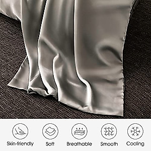 WLOSJ 100% Silk Pillowcase for Hair and Skin 2 Pack Standard Size 19 Momme Mulberry Silk Pillow Case 600 Thread Count Soft Breathable Cooling with Hidden Zipper Set of 2, Grey