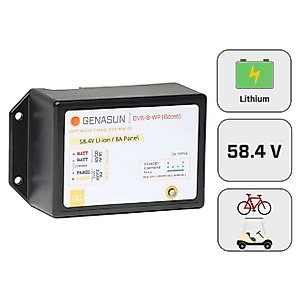 Genasun GVB-8-Li-58.4V-WP, 8 A (Input) 350 W Solar Panel, Waterproof Voltage Boosting MPPT Solar Charge Controller for 14S Lithium Batteries (eBikes, Golf Carts, Electric Boats, etc.)