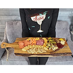 FEATHERLEE - Extra Large Premium Natural Live Edge Acacia Charcuterie Cheese Board Serving and Cutting Tray with Handle
