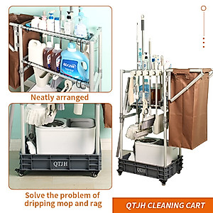 Janitorial cart Housekeeping cart Cleaning Cart on Wheels Housekeeping Caddy with Shelves Broom mop Holder