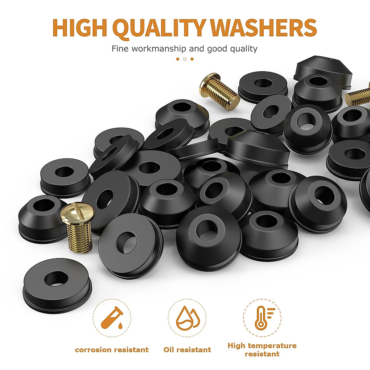 Faucet Washers, 58 Pack Flat and Beveled Washers Rubber Assortment Kit Replacements with Brass Bibb Screws Ullnosoo for Repairing Faucet Leak