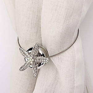 Natudeco Curtain Tiebacks, Rhinestone Curtain Buckle Magnetic Curtain Holdbacks Drape Tie Backs Alloy Curtain Holder Window Drapry Decor for Sheer and Blackout Curtain